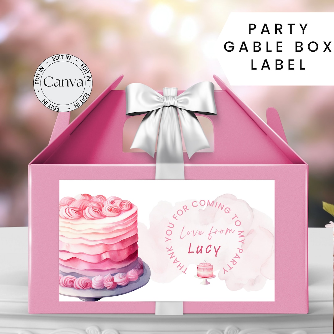 Pink Cake Party Gable Box Label Printable, EDITABLE Birthday Cake Party ...