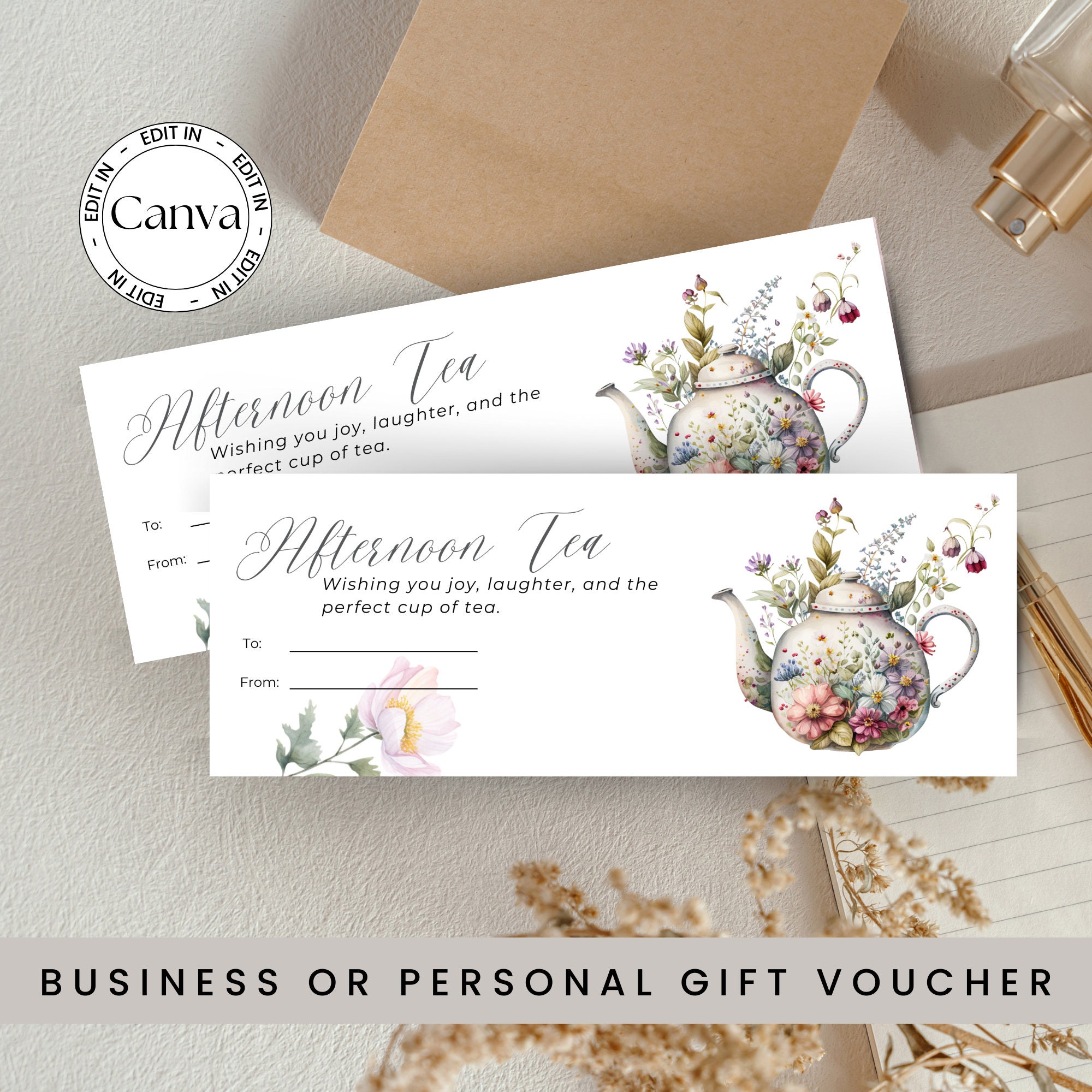 Printable Afternoon Tea Gift Voucher, Editable Gift for Her ...