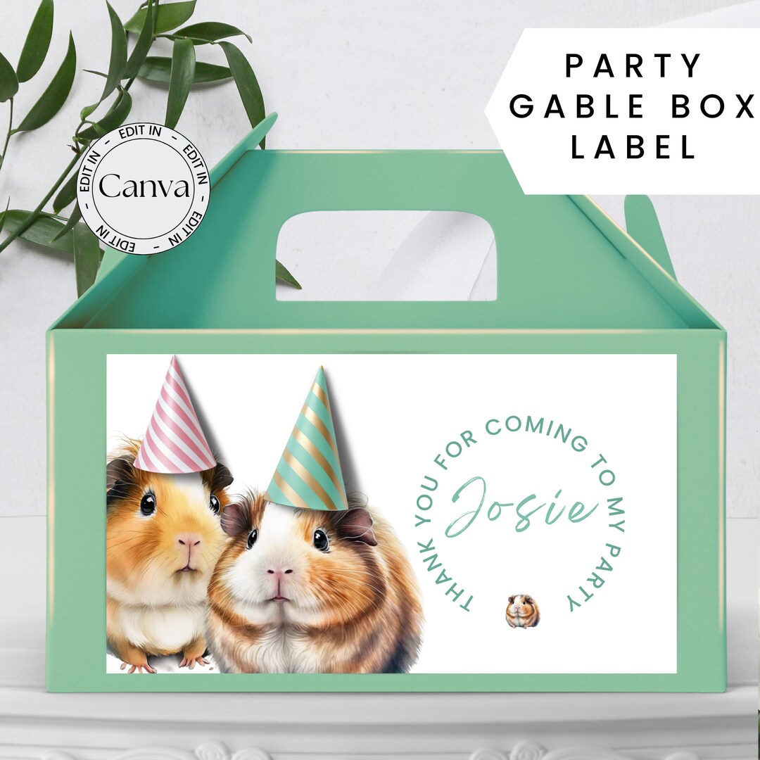Guinea Pig Party Gable Box Label Printable, EDITABLE Cute Pet Party ...