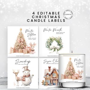 Christmas Candle Label Template Canva, Holiday Editable Candle Label ...