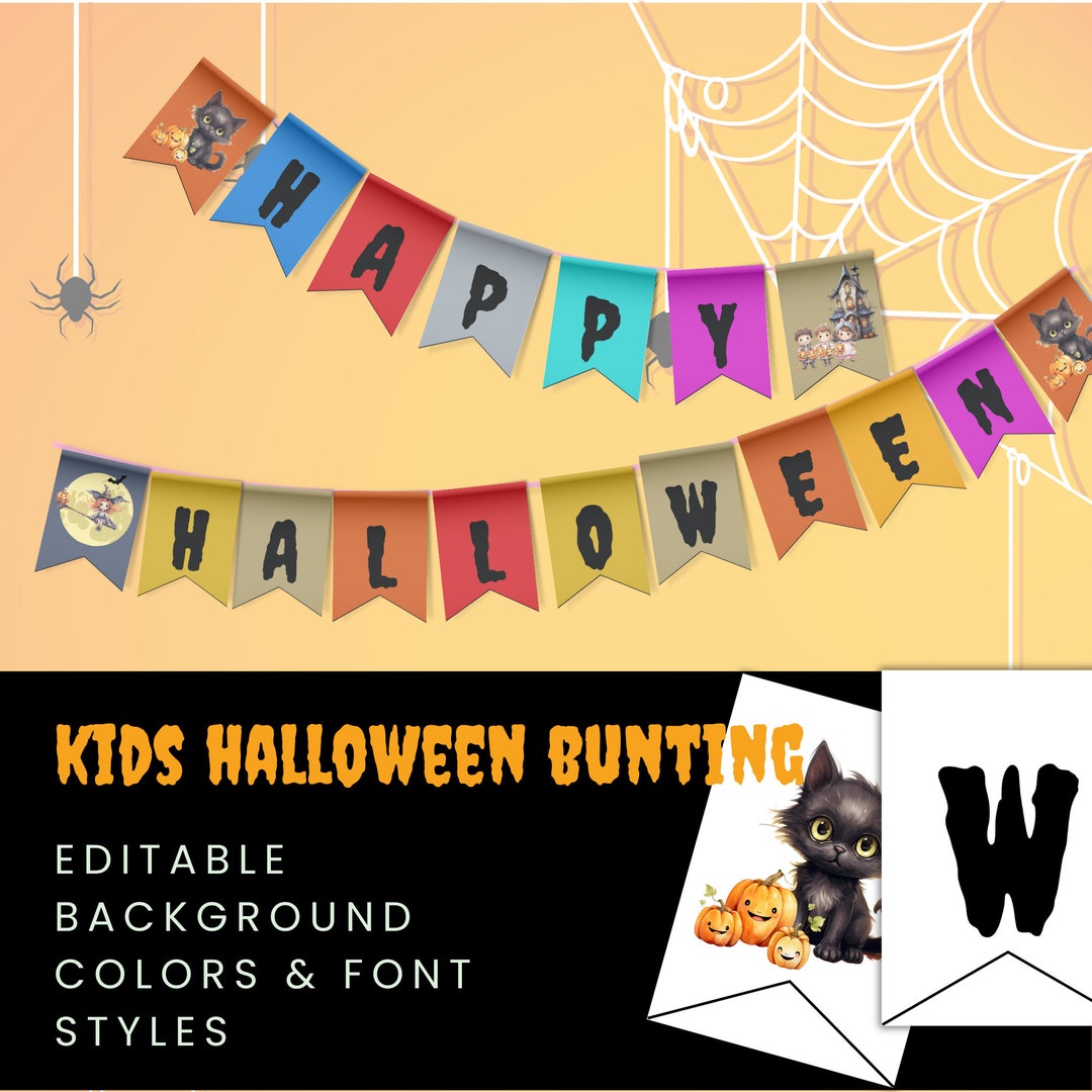 Halloween Party Bunting Template, Kids Halloween Spooky Banner ...