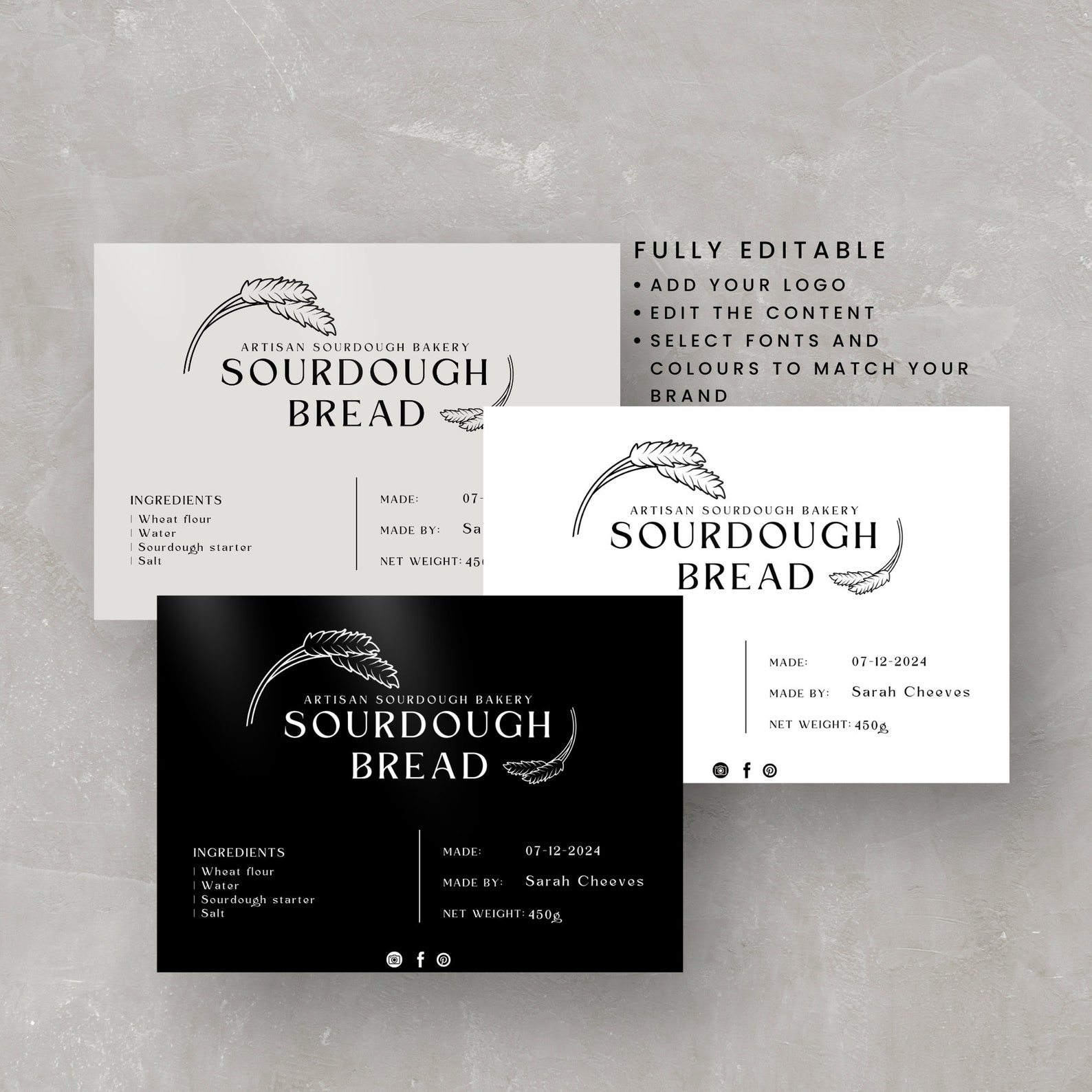 Sourdough Ingredients Label, Editable Sourdough Bread Label, Custom ...