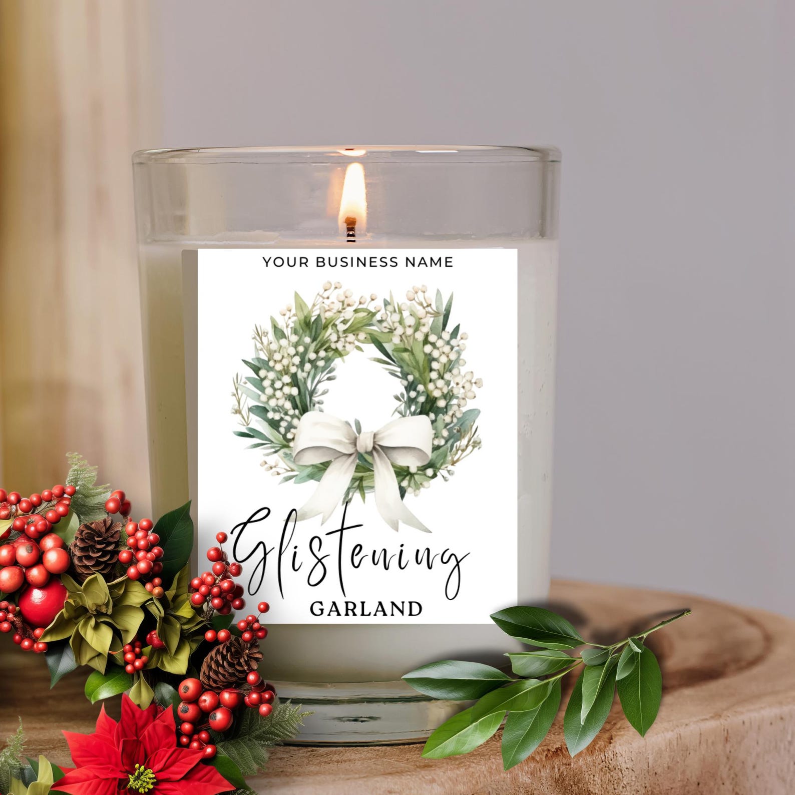 Christmas Candle Label Template Canva, Holiday Editable Candle Label ...
