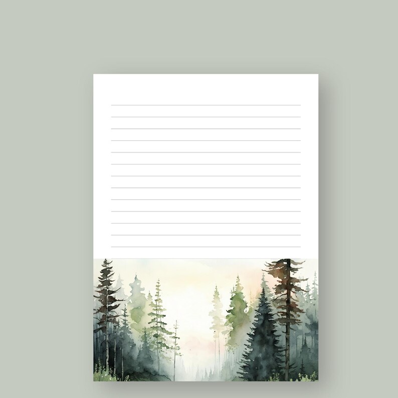 Printable Writing Paper, Digital Notepaper, Forest Greenery Journal ...