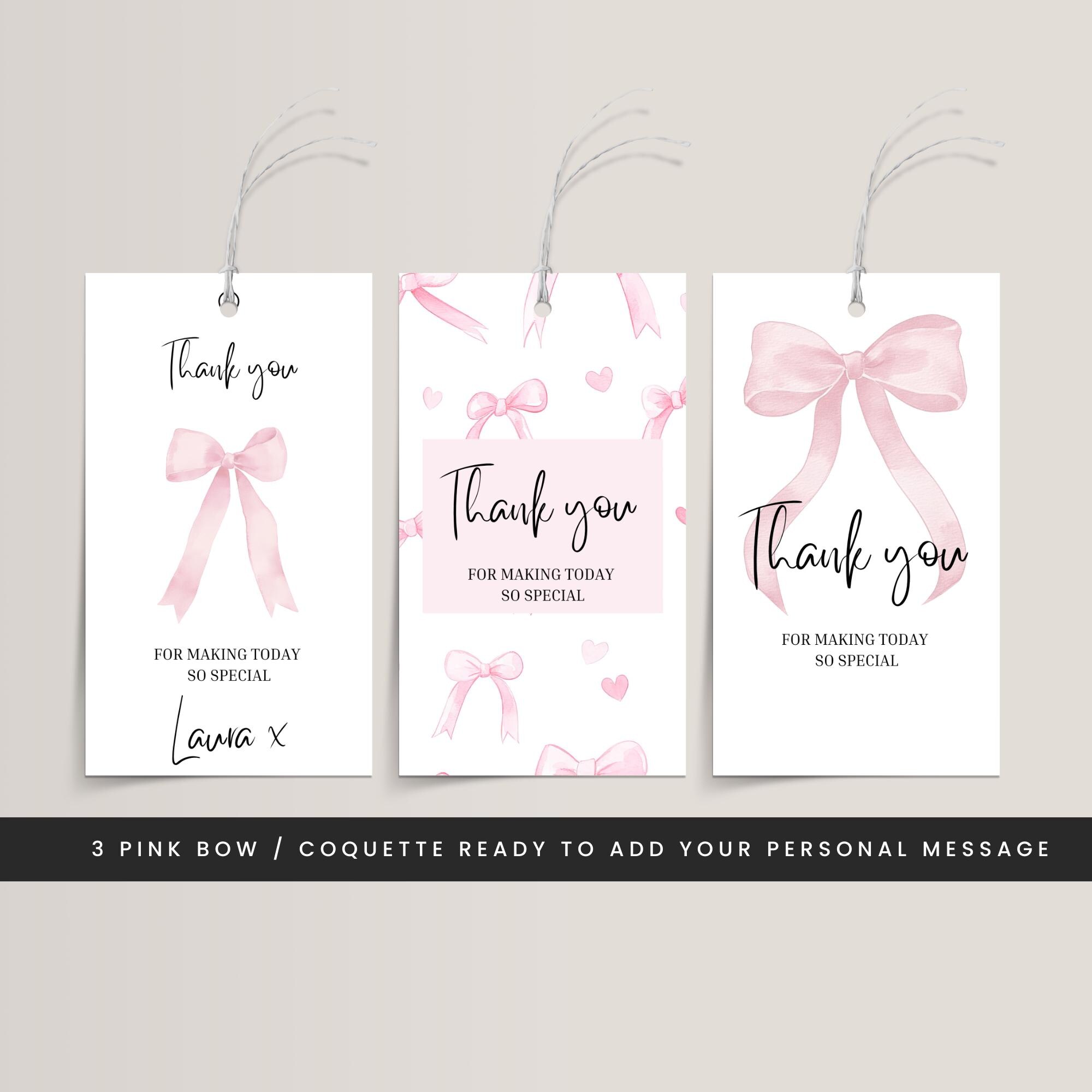 Customizable Pink Bow Coquette Gift Tags, Pink Bow Bridal Shower Gift ...