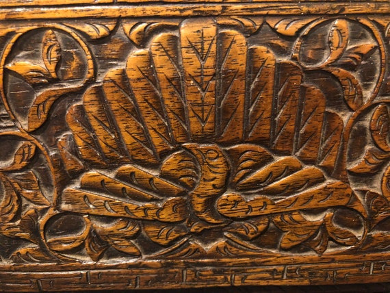Hand carved Peacock wooden box with scroll design on … - Gem