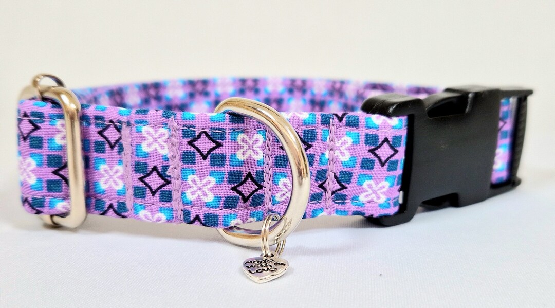 Purple Squares One Inch Standard Dog Collars With Side Release Buckle ...