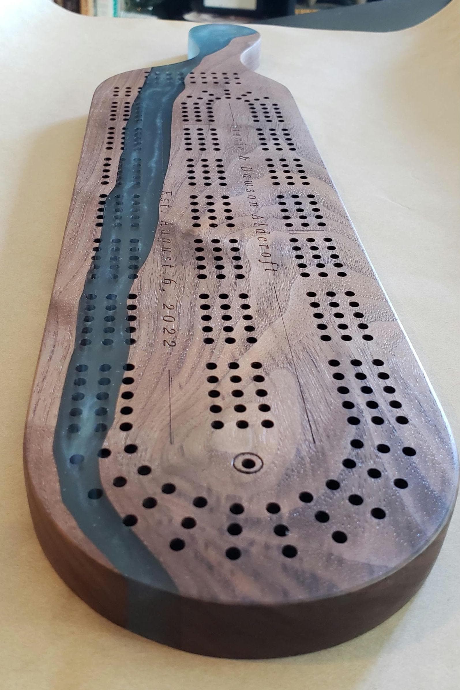 Engraved Black Walnut Cribbage Board - Handmade Epoxy River Design - Etsy