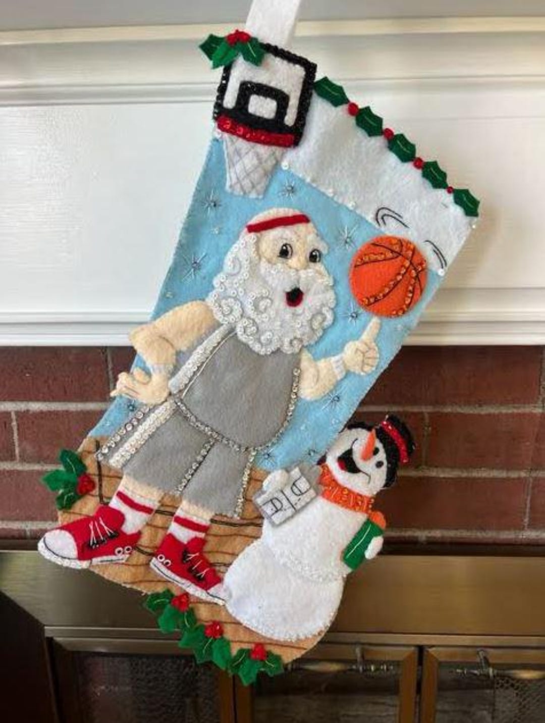 18" - Merrystockings Basketball Gray Team Santa Finished Felt Stocking ...