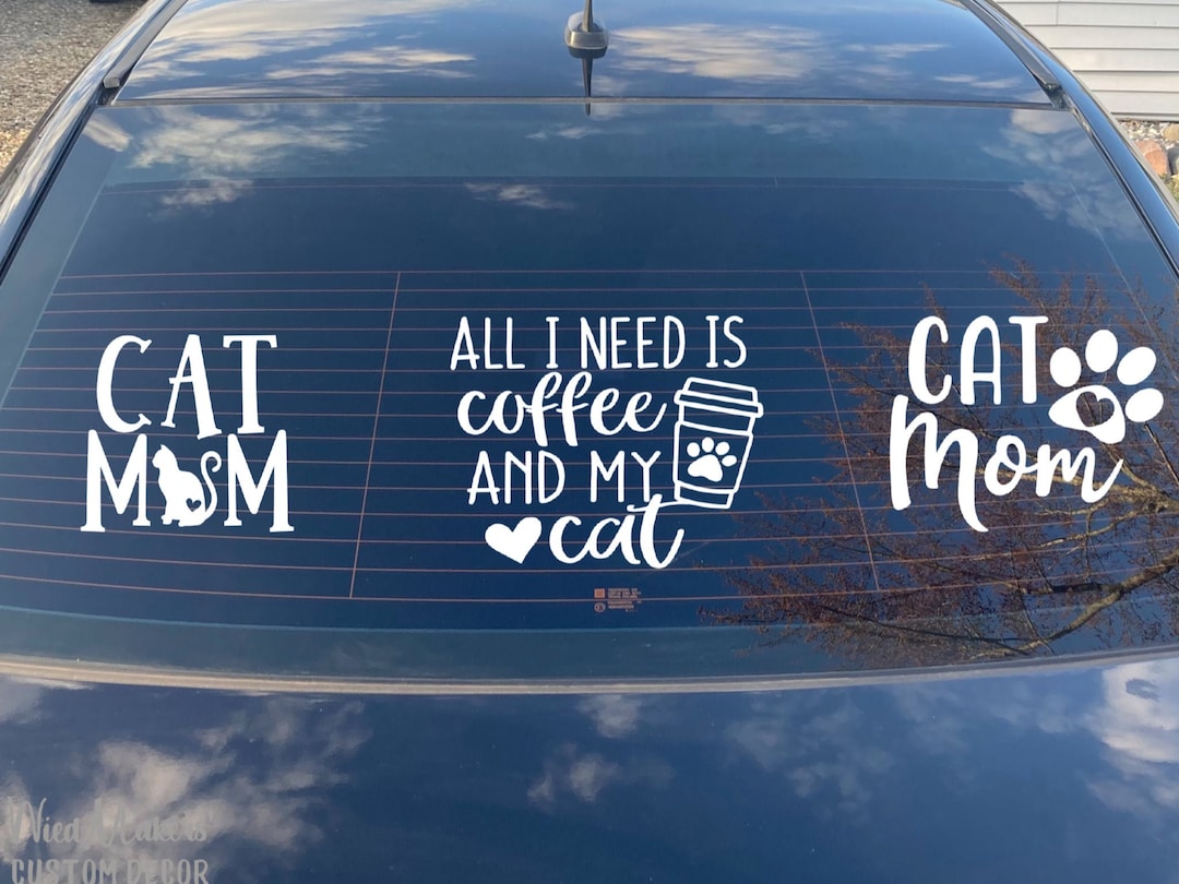 Cat Decal for Car Window, Cat Mom Decor, Cat Decor for Car, Cat Car ...
