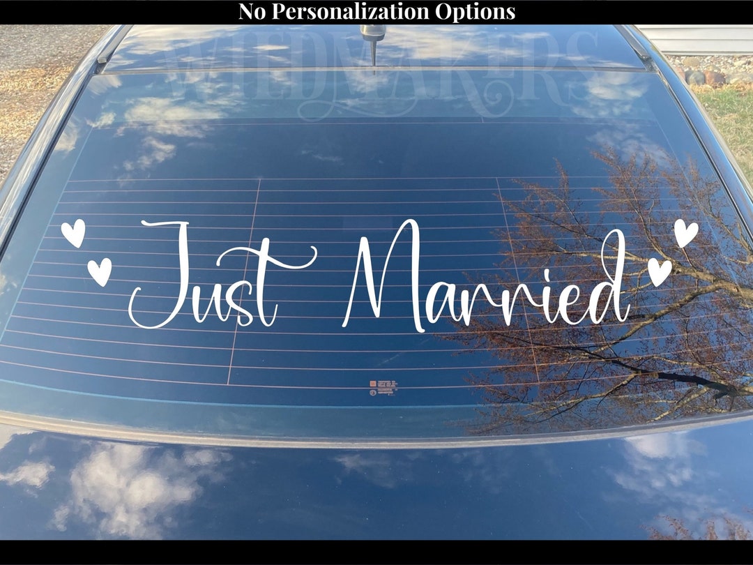 Just Married Removable Car Decal, Just Married Car Sticker, Hearts ...