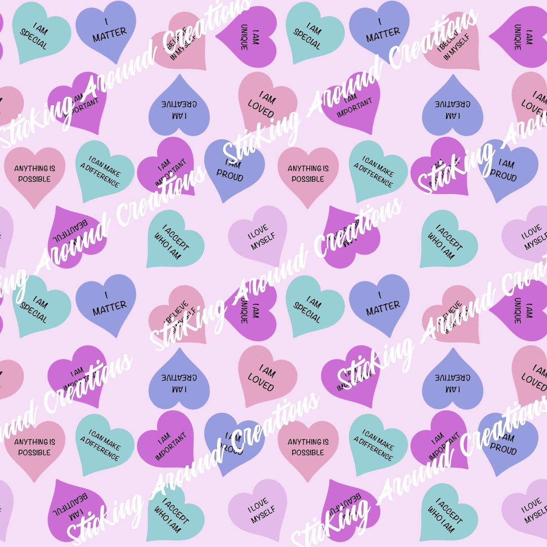 Valentines Candy Heart Affirmations Seamless Pattern (digital) - Etsy