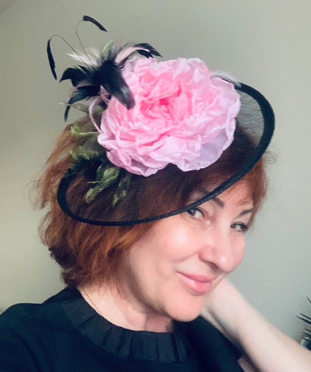 Black & Pink Fascinator Hat, Ascot Flower Hat, Ladies Hat Fascinator, Mother of the Bride Hat ...