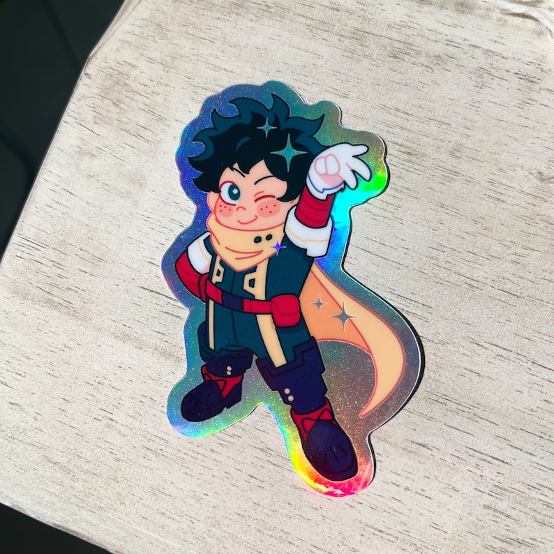 MHA Holographic Sticker Cute Deku Bakugou Peace Sign - Etsy