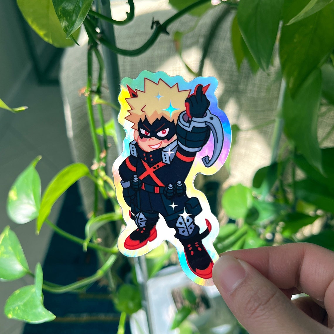 MHA Holographic Sticker Cute Deku Bakugou Peace Sign - Etsy
