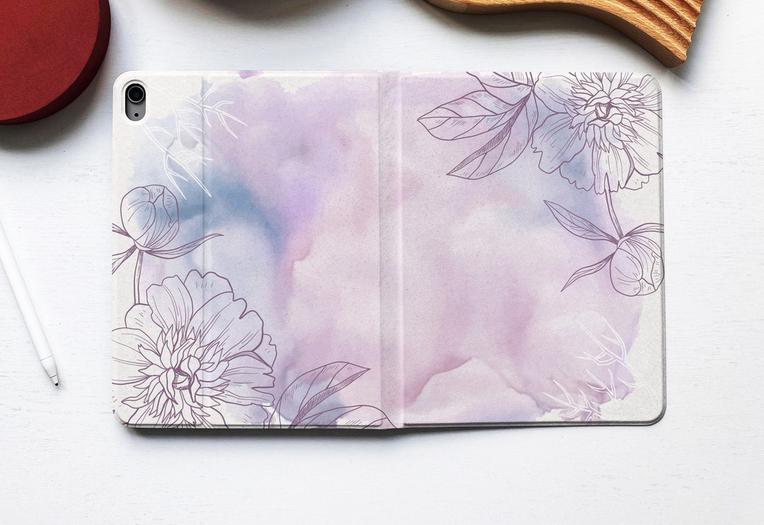Peony Line Art iPad Book Cover Personalised iPad 9.7 10.2 Pro 11 10.5 ...