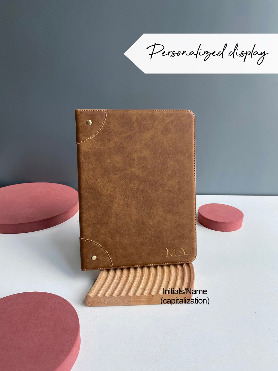 Khaki Brown iPad Book Cover Personalised iPad 9.7 10.2 Pro 11 10.5 12.9 ...