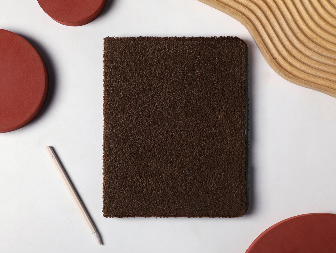 Dark Brown Plush iPad Book Cover Personalised iPad 9.7 10.2 Pro 11 10.5 ...