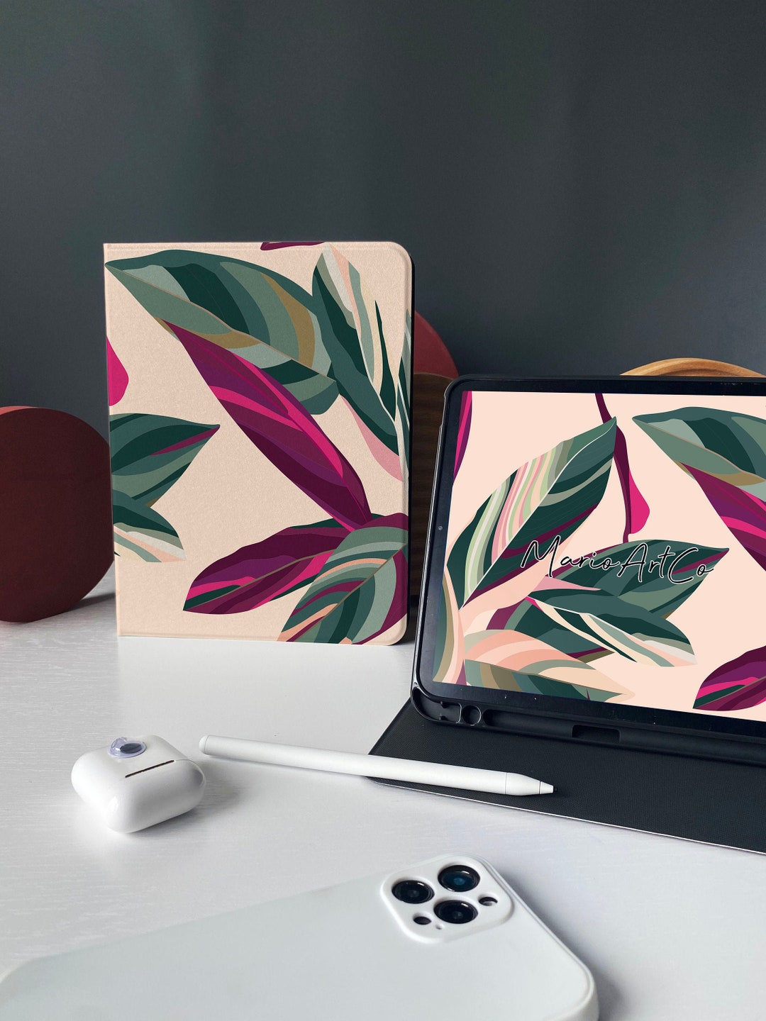 Tropical Leaves iPad Book Cover Personalised iPad 9.7 10.2 Pro 11 10.5 ...