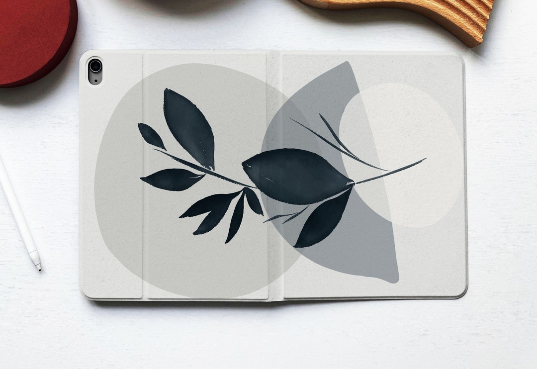Leaf Simple Grey Art iPad Book Cover Personalised iPad 9.7 10.2 Pro 11 ...