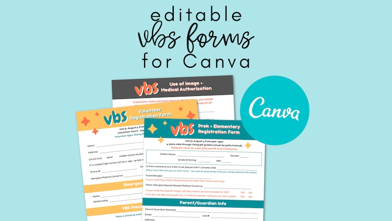 VBS Forms, Editable Canva Template, Digital Download, Volunteer Sign up ...