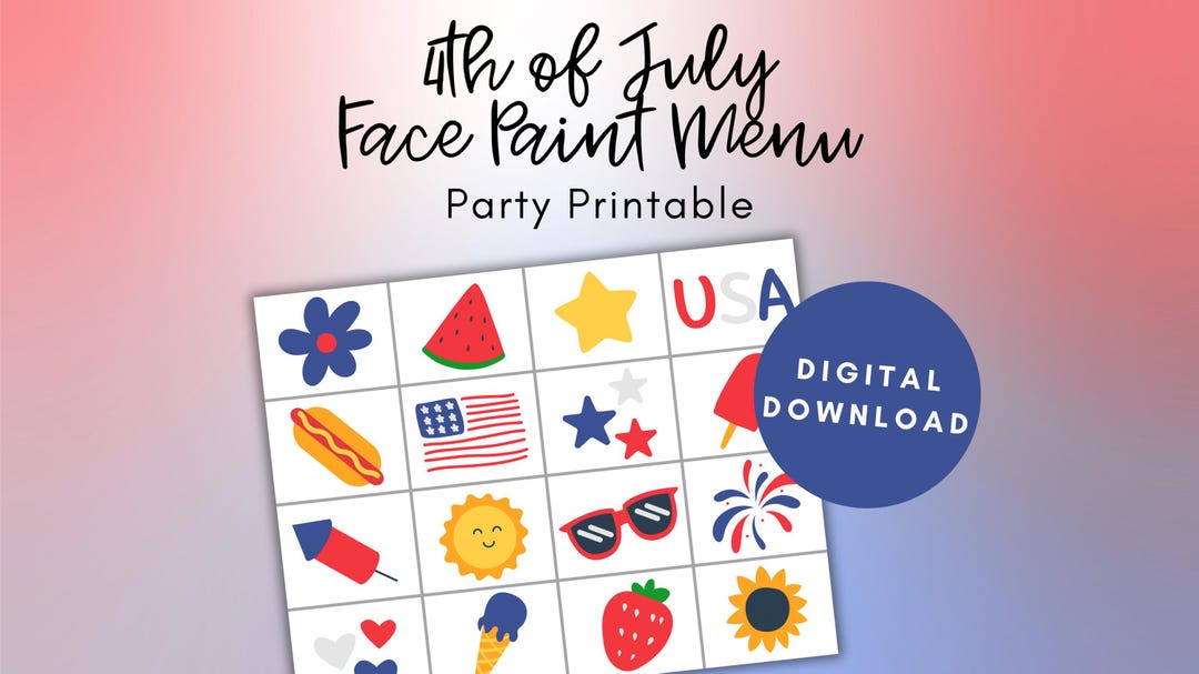 4th of July Face Paint Menu, Face Painting Design, Party Printable ...