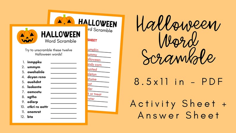 Halloween Word Scramble, Halloween Activity Sheets, Kids Printable ...