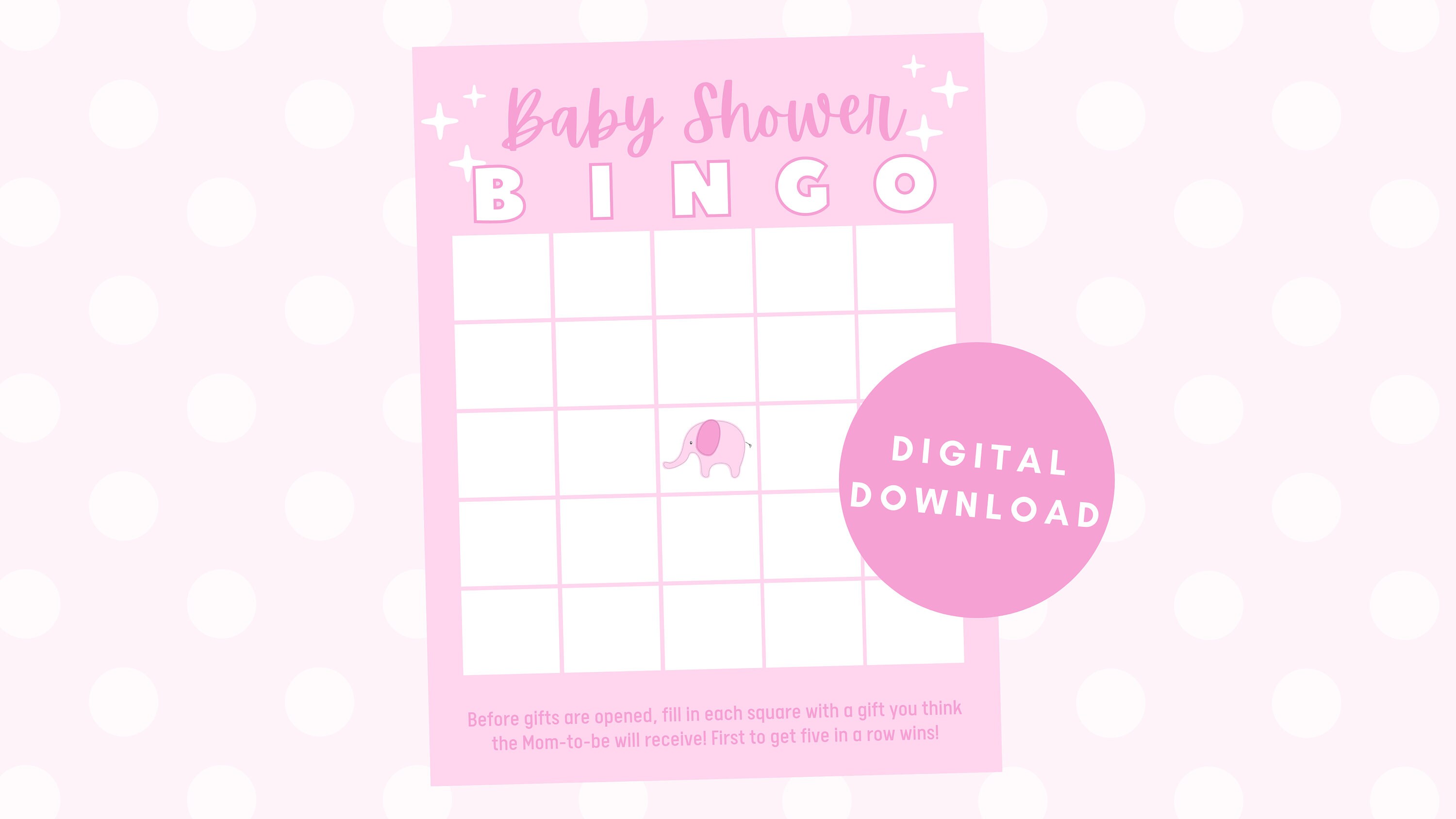 Baby Shower Bingo, Pink Baby Shower Game, Baby Shower Game Printable ...