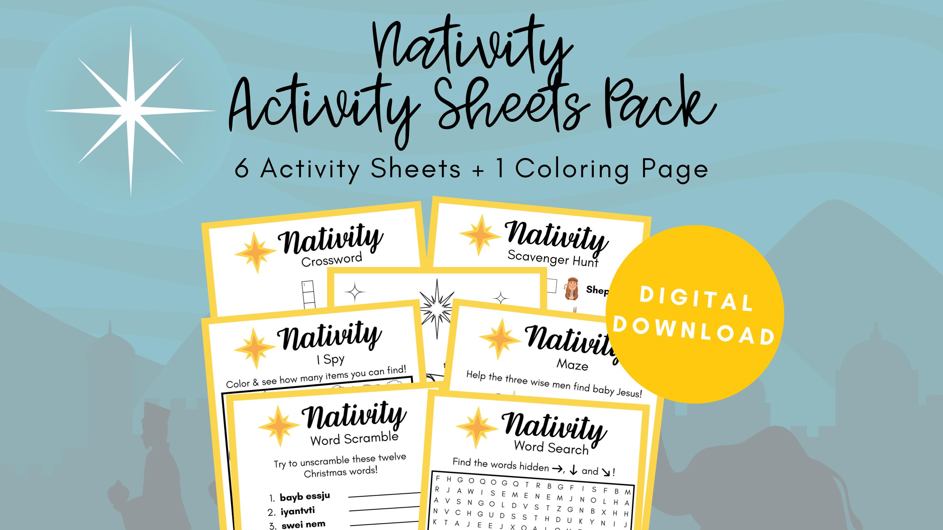 Nativity Activity Pack, Christmas Activity Sheets, Kids Printable ...