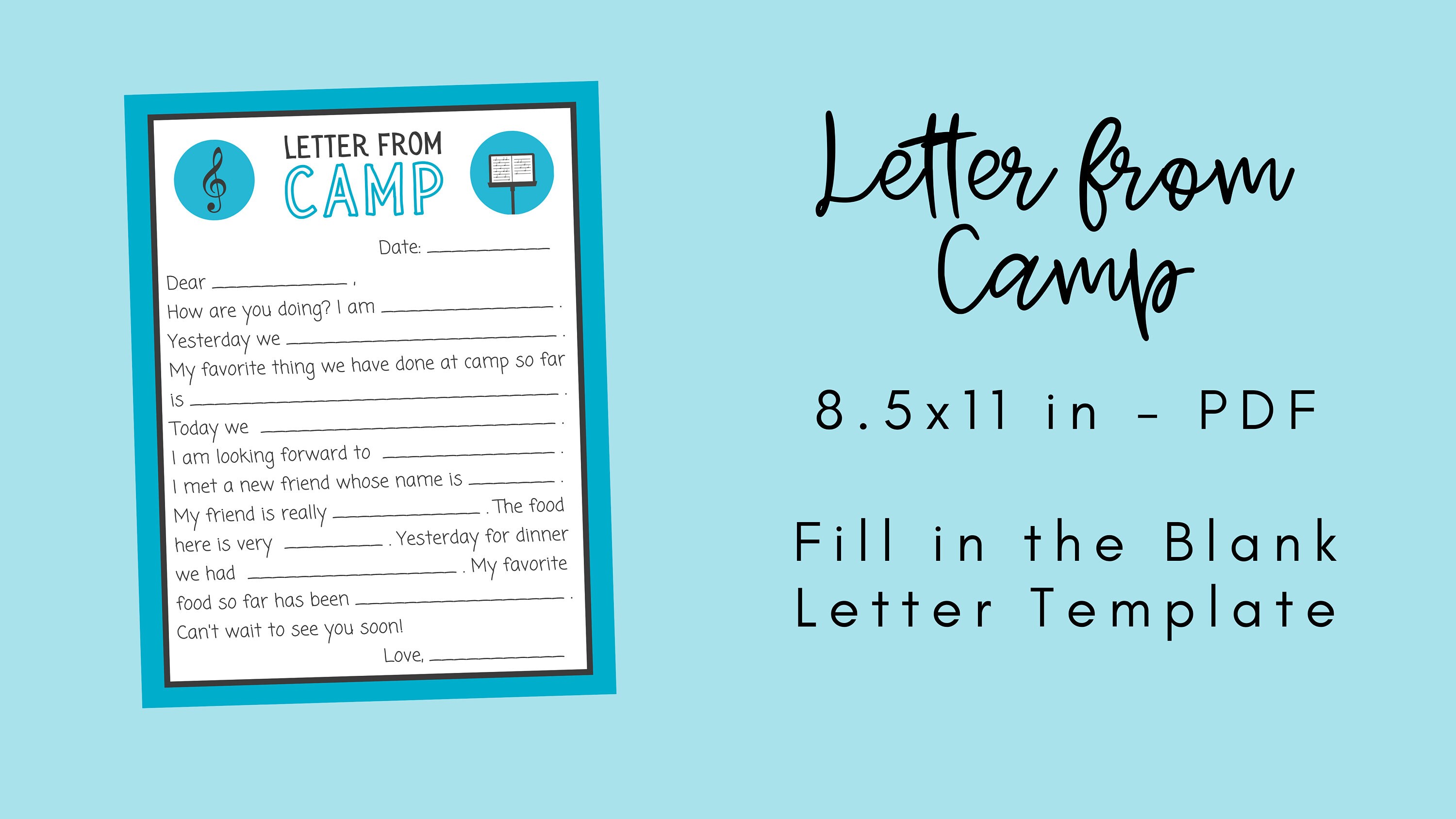 Letter From Camp, Music, Camp Letters Fill in Blank, Summer Camp Notes ...