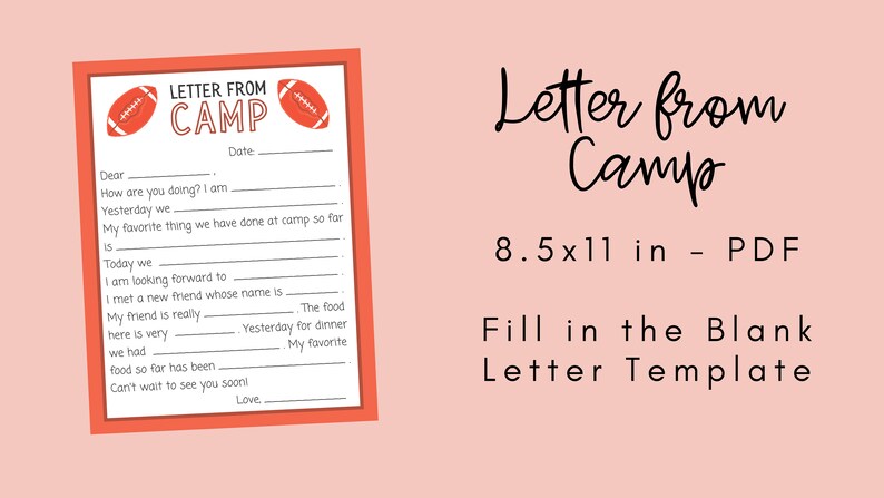 Letter From Camp, Football, Camp Letters Fill in Blank, Summer Camp ...