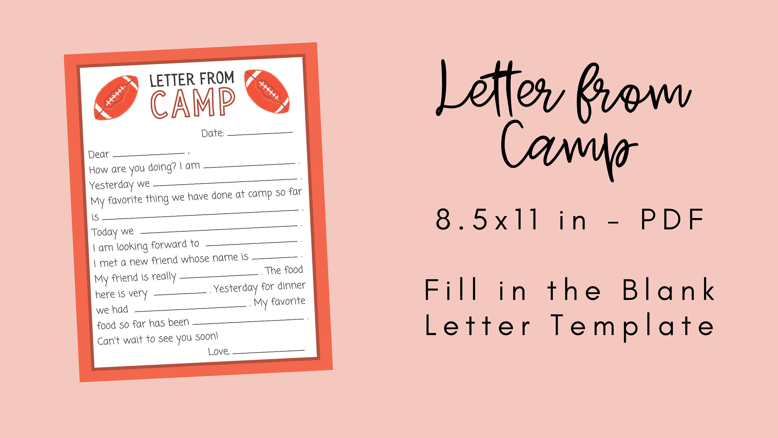 Letter From Camp, Football, Camp Letters Fill in Blank, Summer Camp ...