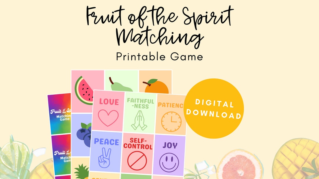 Fruit of the Spirit Matching Game Cards, Christian Printables, Games ...