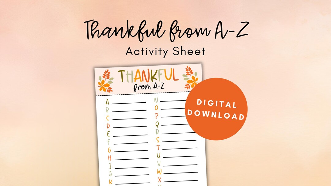 Thankful From A to Z, Thanksgiving Activity Printables, Thanksgiving ...