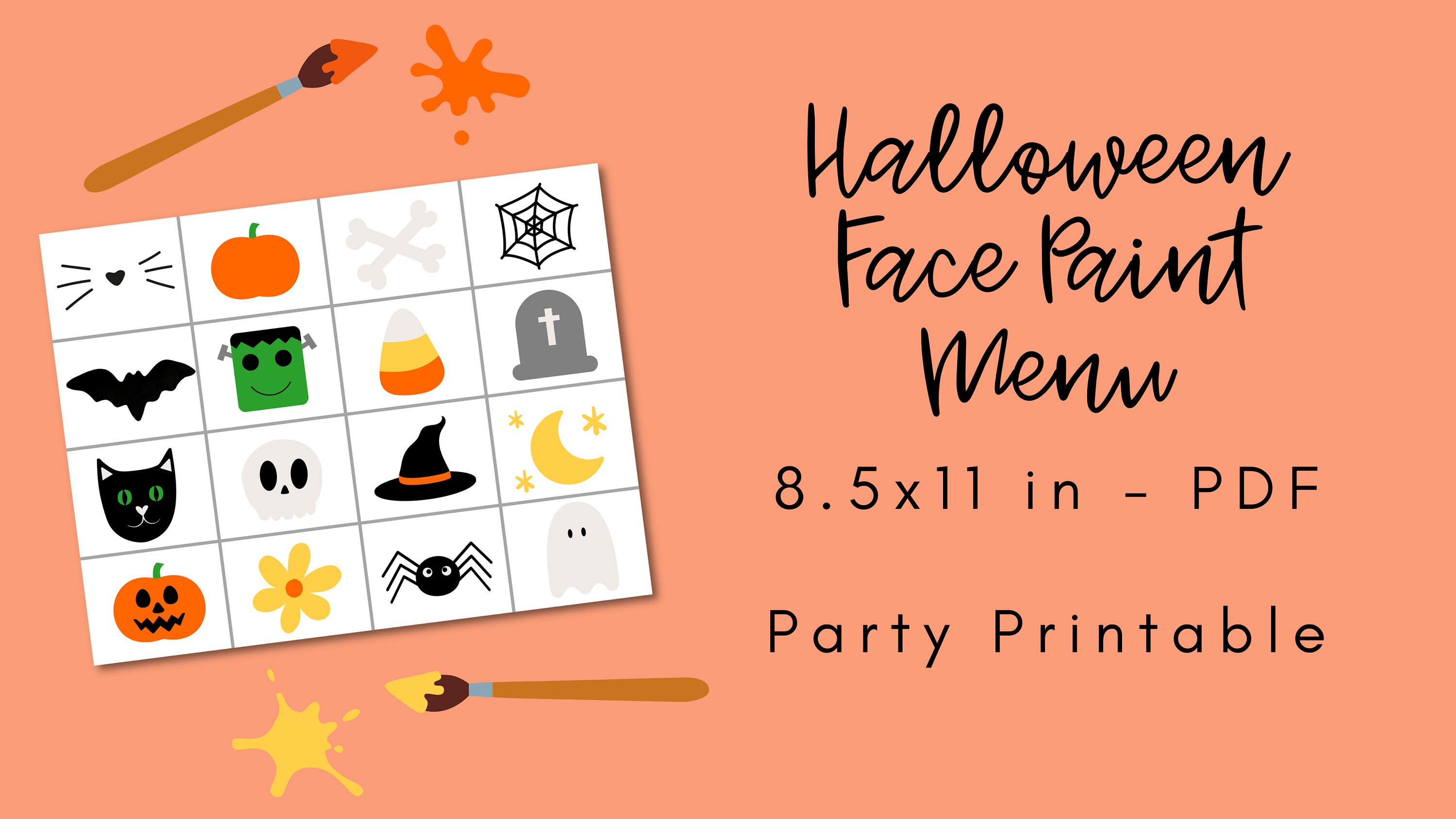 Halloween Face Paint Menu, Face Painting Design, Party Printable, Party ...
