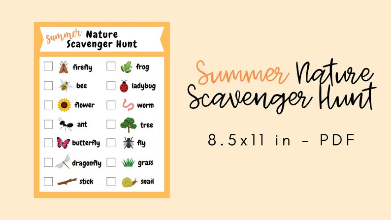 Summer Nature Scavenger Hunt, Scavenger Hunt Kids Outdoor, Backyard ...