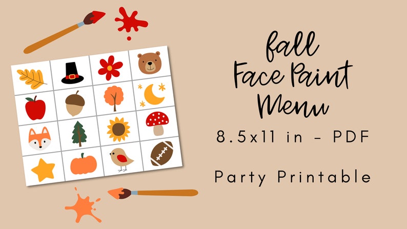 Fall Face Paint Menu, Face Painting Design, Party Printable, Party ...