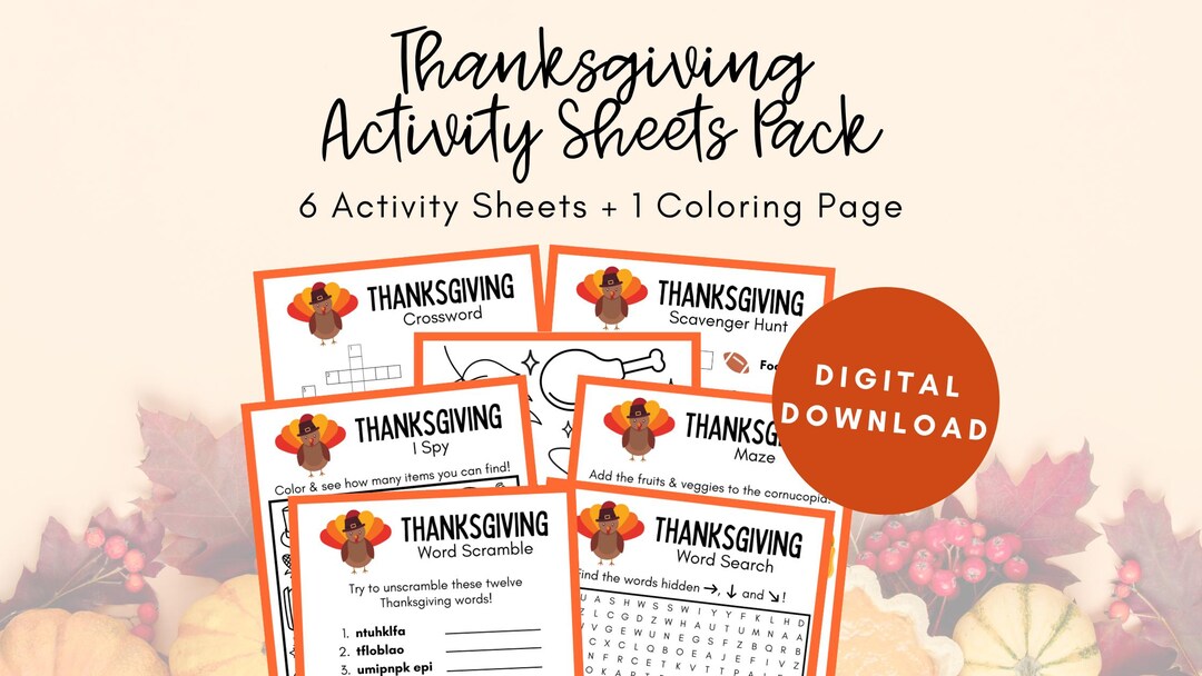 Thanksgiving Activity Pack, Thanksgiving Activity Sheets, Kids ...