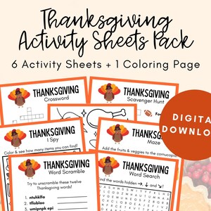 Thanksgiving Activity Pack, Thanksgiving Activity Sheets, Kids ...