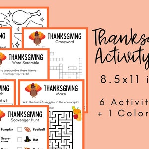 Thanksgiving Activity Pack, Thanksgiving Activity Sheets, Kids ...