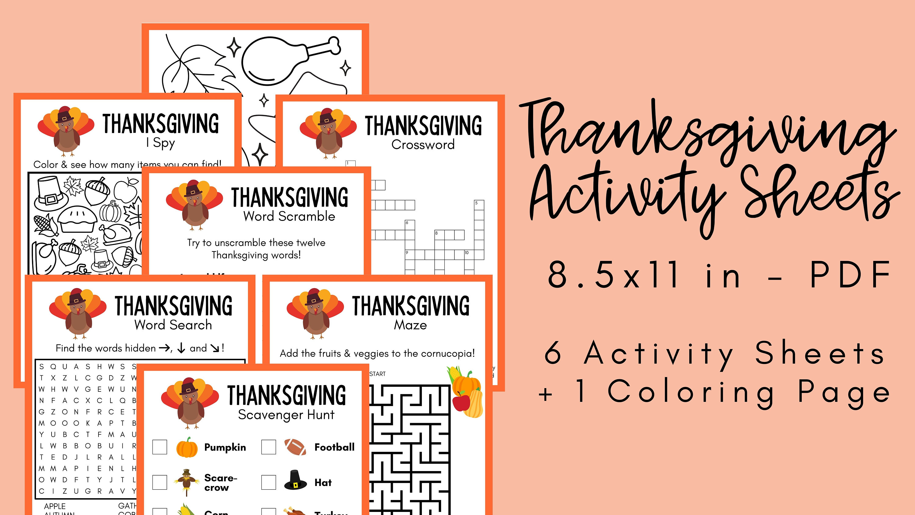 Thanksgiving Activity Pack, Thanksgiving Activity Sheets, Kids ...