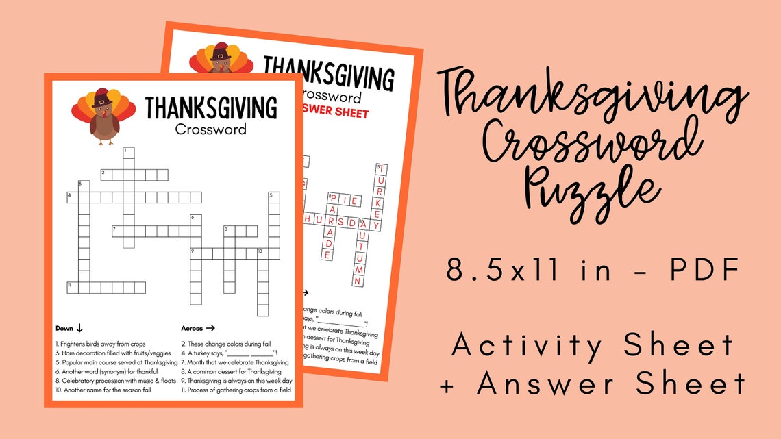 Thanksgiving Crossword Puzzle, Thanksgiving Activity Sheet, Kids ...