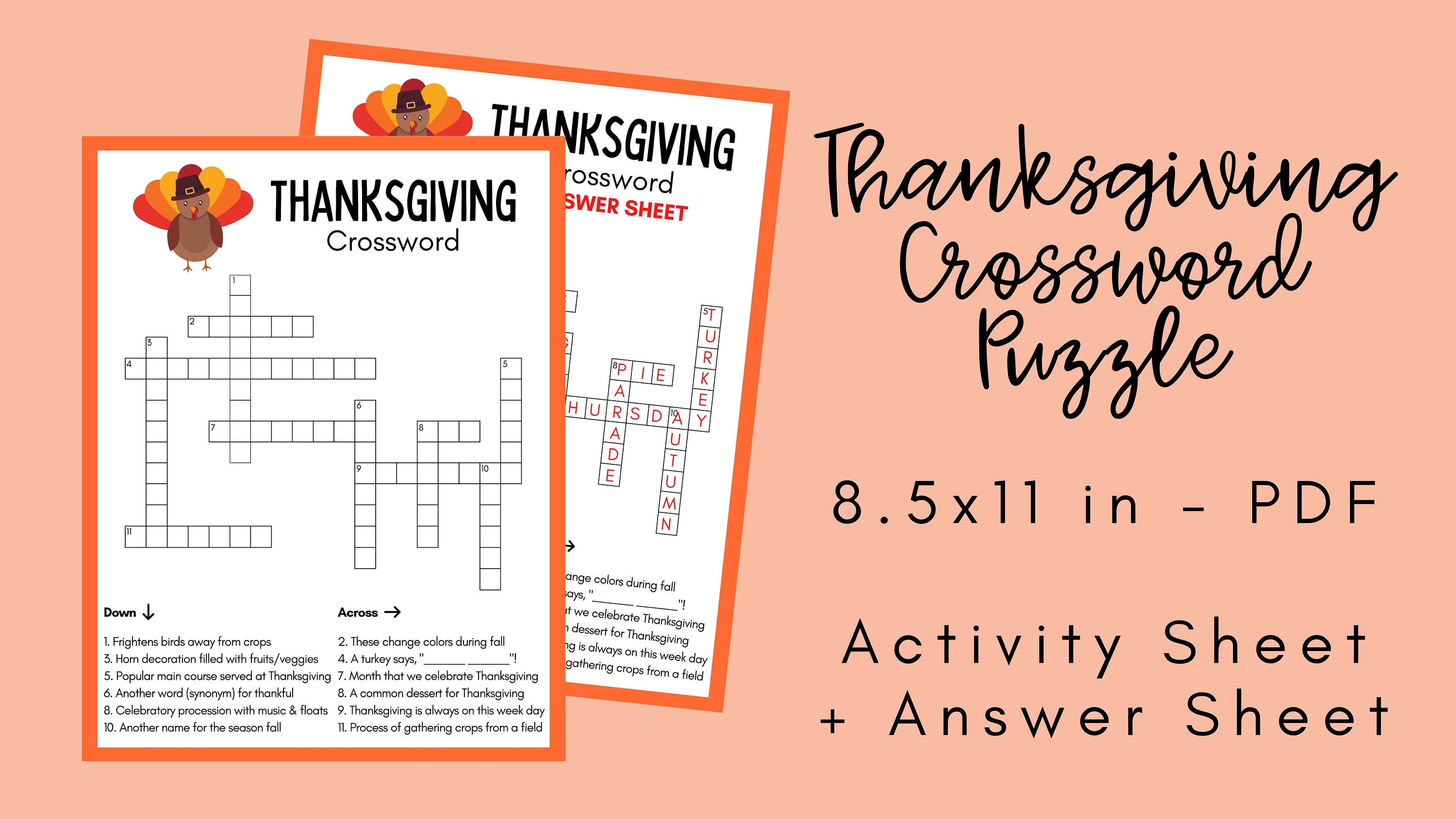 Thanksgiving Crossword Puzzle, Thanksgiving Activity Sheet, Kids ...