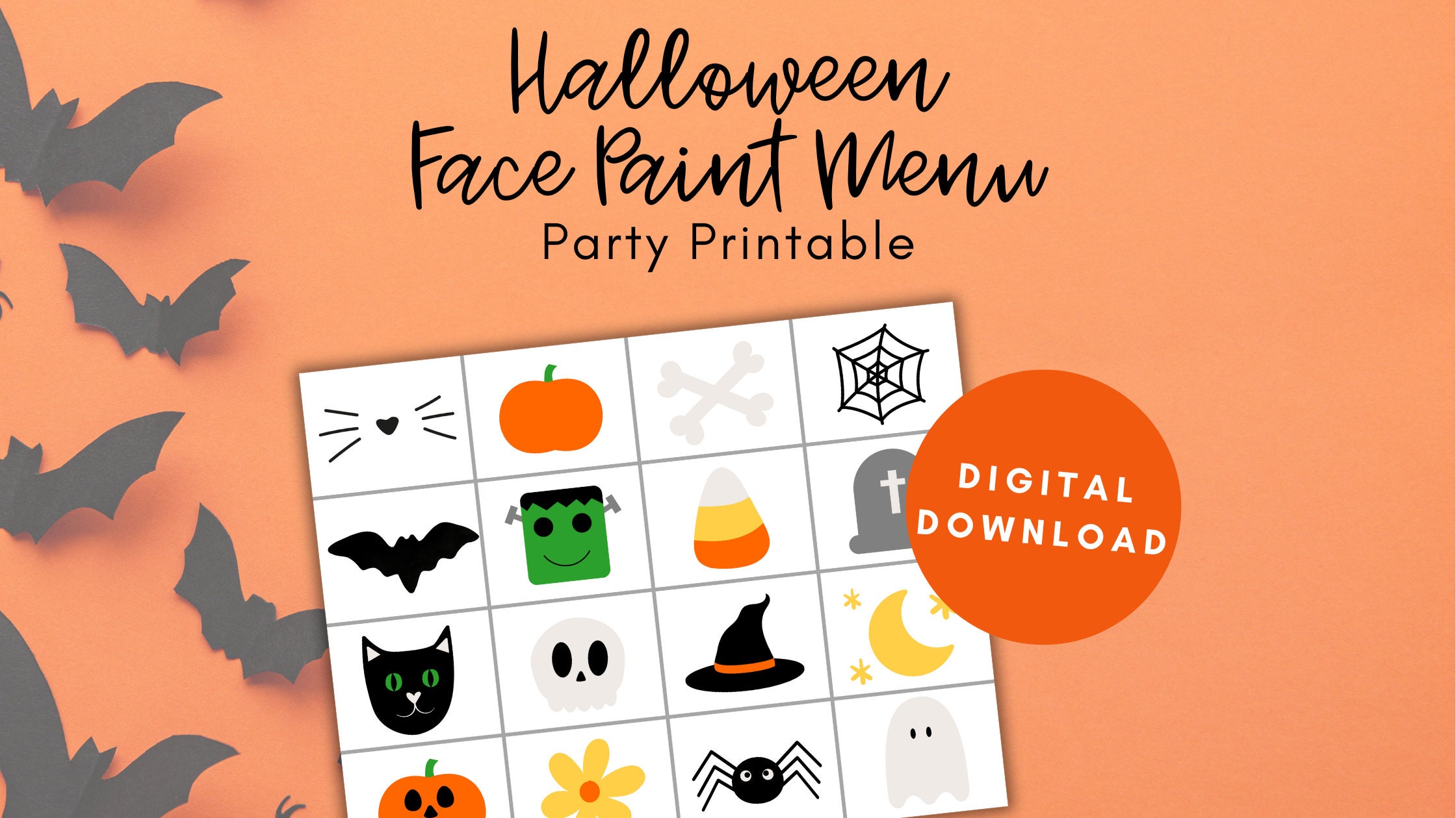 Halloween Face Paint Menu, Face Painting Design, Party Printable, Party ...