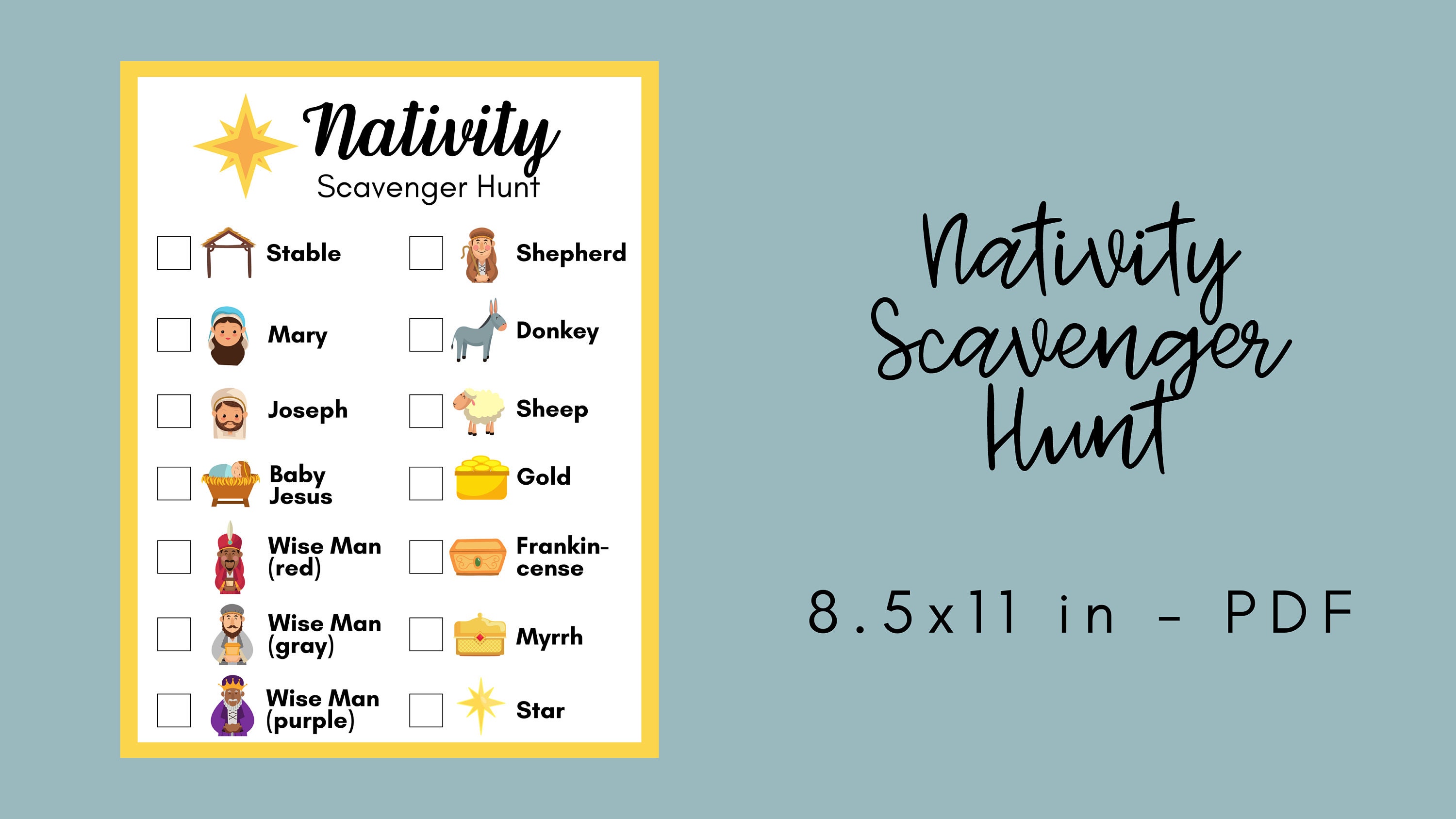 Nativity Scavenger Hunt, Christmas Activity Sheets Printable, Kids ...