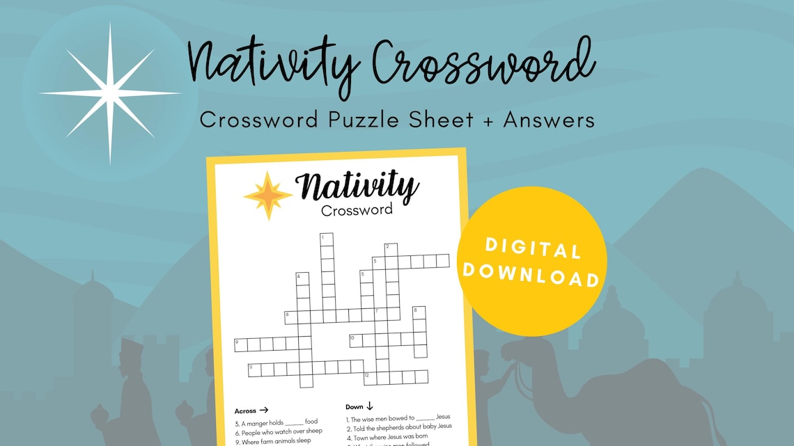 Nativity Crossword Puzzle, Christmas Activity Sheets, Kids Printable ...