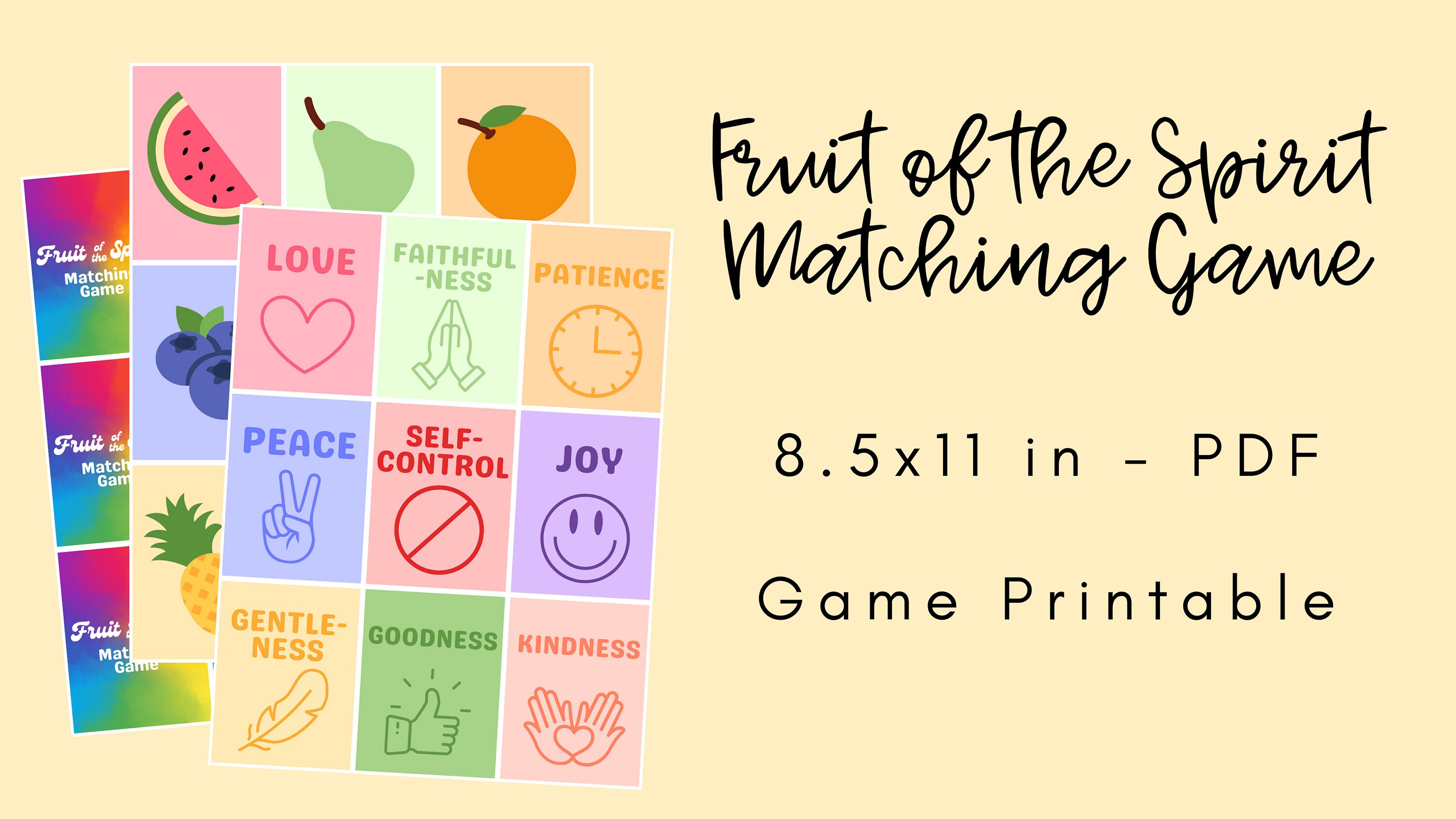 Fruit of the Spirit Matching Game Cards, Christian Printables, Games ...