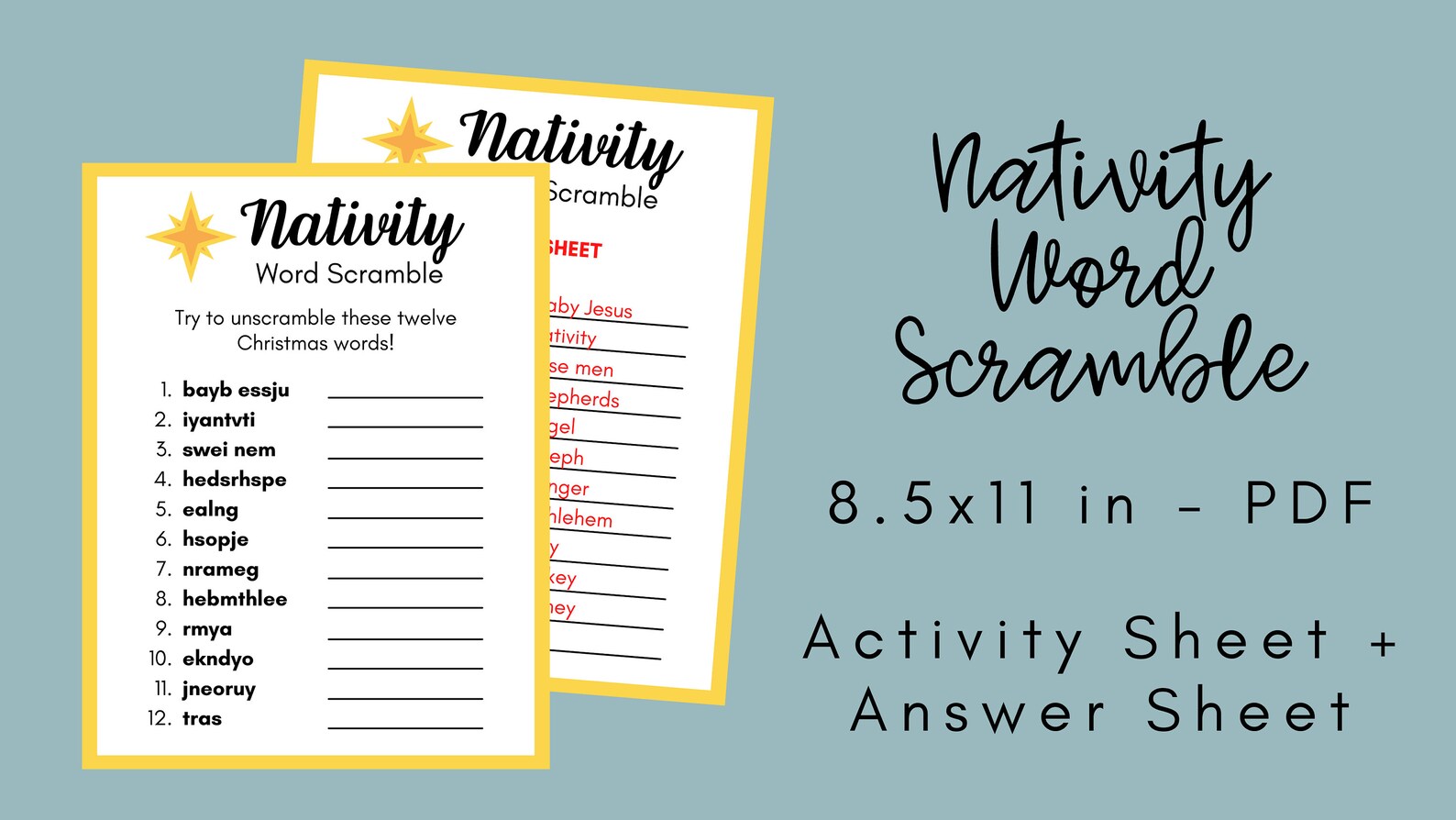 Nativity Word Scramble, Christmas Activity Sheets, Kids Printable ...