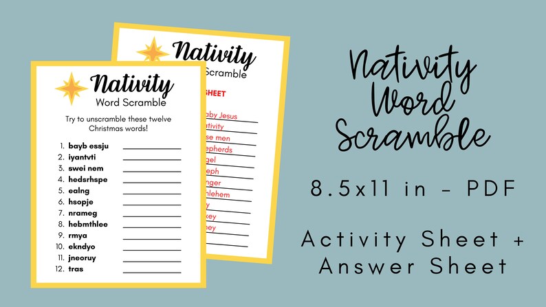 Nativity Word Scramble, Christmas Activity Sheets, Kids Printable ...
