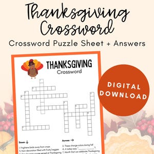 Thanksgiving Crossword Puzzle, Thanksgiving Activity Sheet, Kids ...